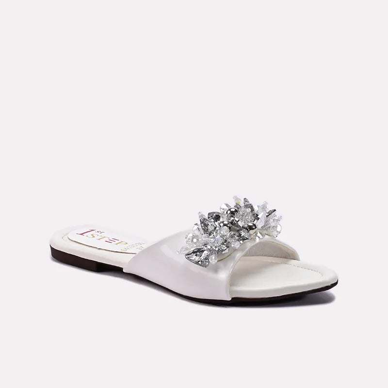 Womens White Fancy Slippers 0413030 – 1st Step Shoes & Bags